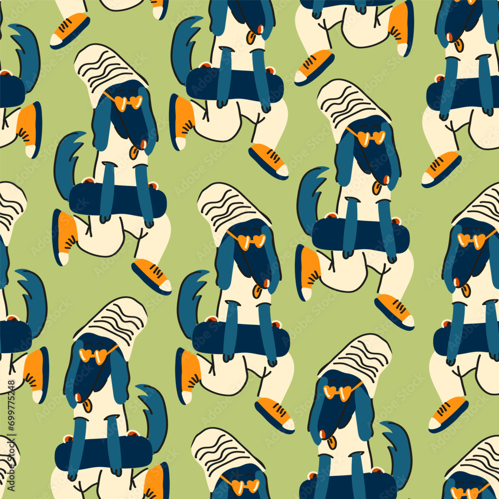 seamless pattern with dogs in vector. characters in flat style ...