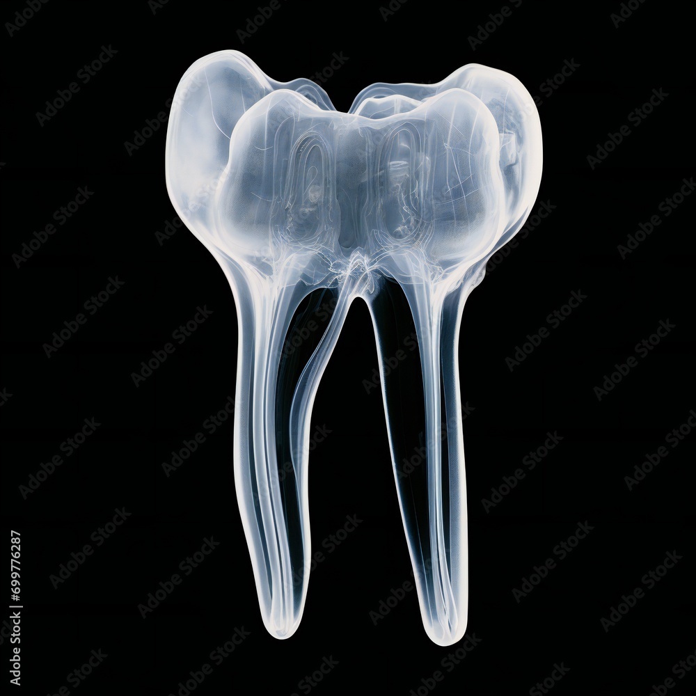 Dental steel post inside molar teeth, Xray view. Dental endodontic ...