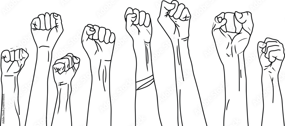 Line Art Vector Hands Fist Raised: Black History Month Symbolism ...