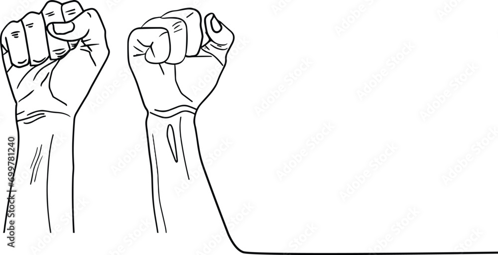 Line Art Vector Hand Fist Raised: Black History Month Symbolism, Social ...