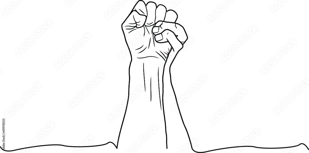 Line Art Vector Hand Fist Raised: Black History Month Symbolism, Social ...
