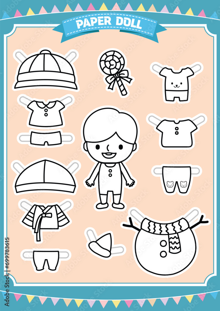 남자아이 색칠종이인형 Stock Vector Adobe Stock