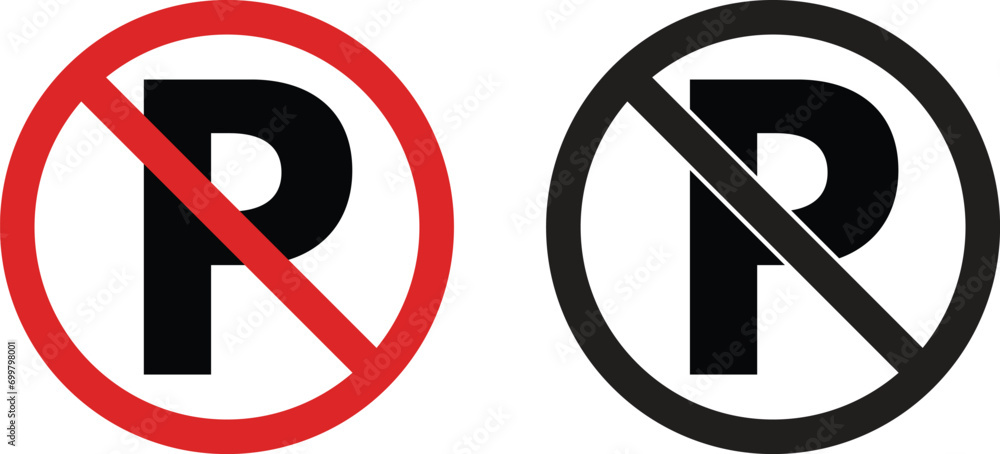 No parking icon set in red and black isolated on white background ...