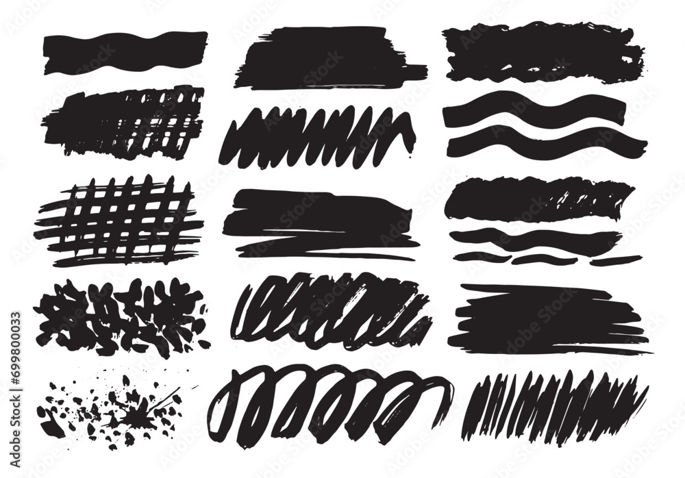 Big collection of grunge black paint, ink brush strokes. Brushes, lines ...