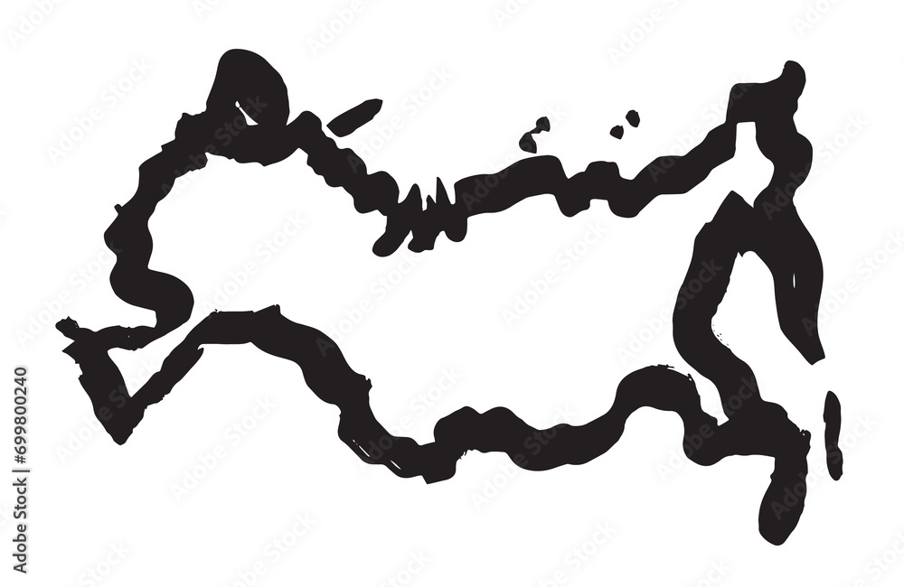 Map of Russia. The abstract drawing is made with a brush and black ink ...