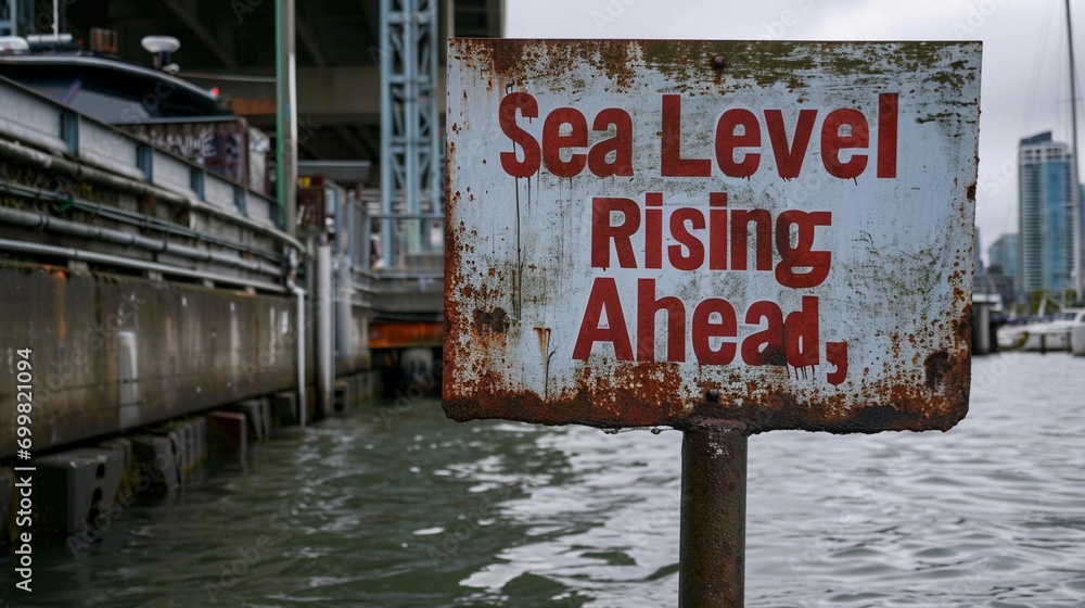 Rising Tides Warning: 'Sea Level Rising Ahead' Sign as a Stark Reminder ...