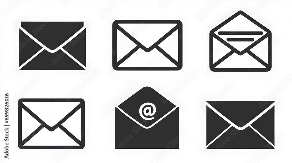 Set of simple mail symbols, monochrome, for web and print. Assortment ...
