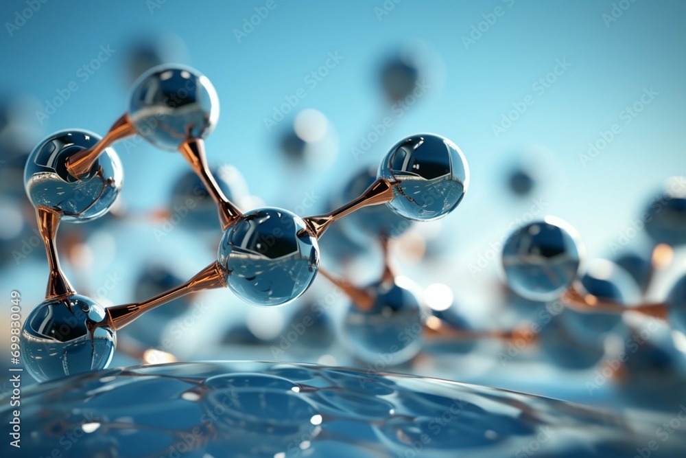 Science in 3D Hydrogen molecule structure in a clear blue background ...
