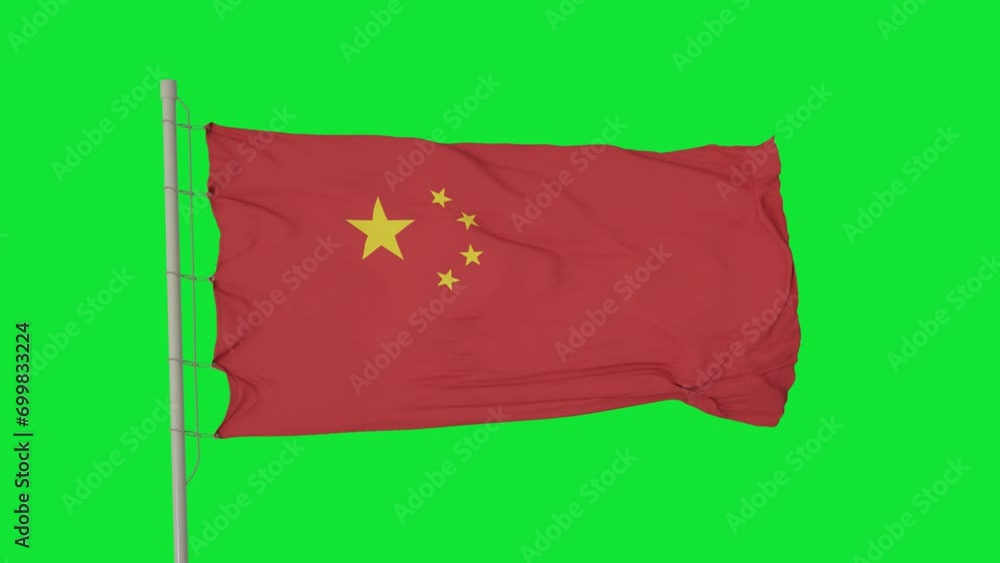 China Flag Waving on wind on green screen or chroma key background ...
