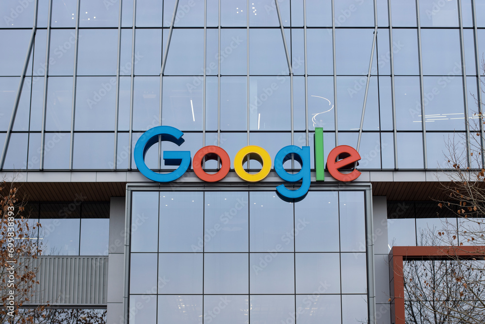 Seattle, WA, USA - Dec 21, 2023: Google logo is seen at its South Lake ...