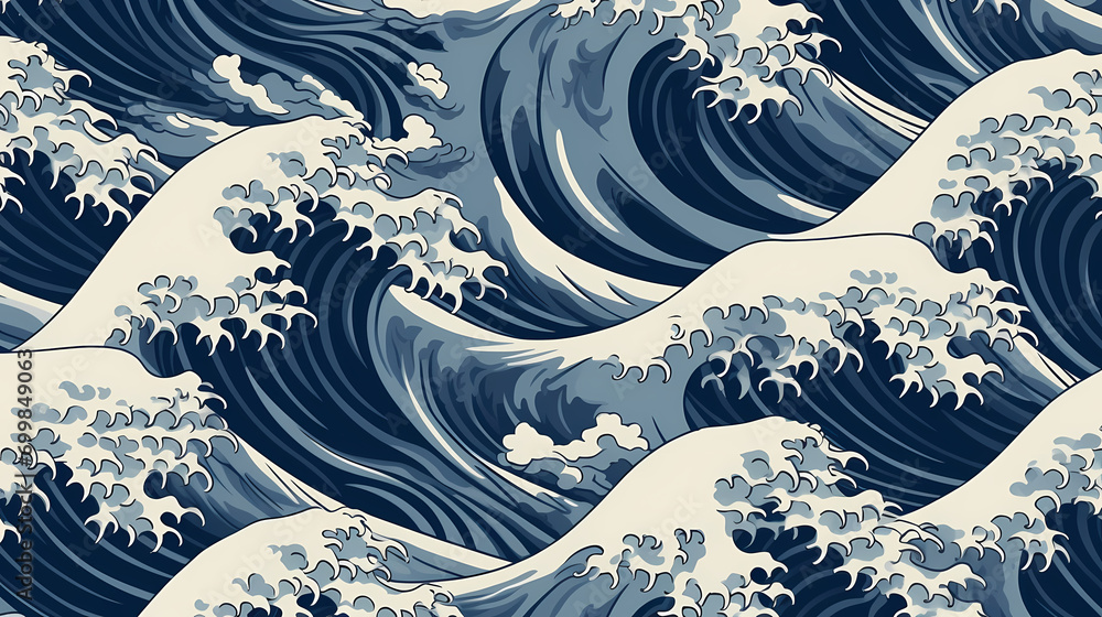 Kanagawa seamless pattern of giant waves illustration. Suitable for ...