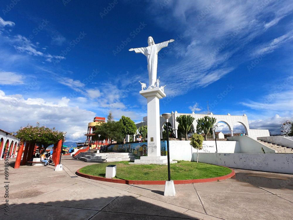 Statue of Jesus Christ on the Mirador de Acuchimay in the Peruvian city ...