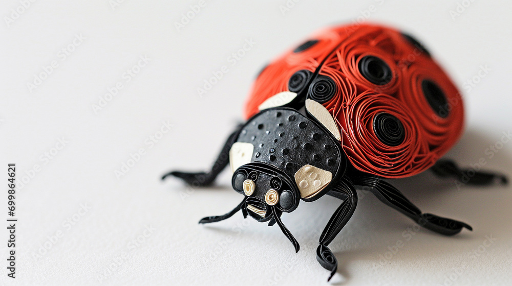 An exquisitely detailed paper quilled ladybug, with bright red and ...