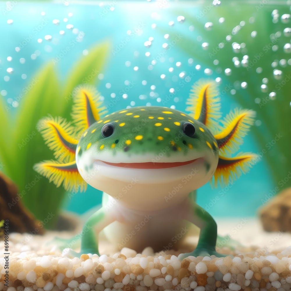 Smiling Axolotl in Aquarium - A charming, high-resolution image of a ...
