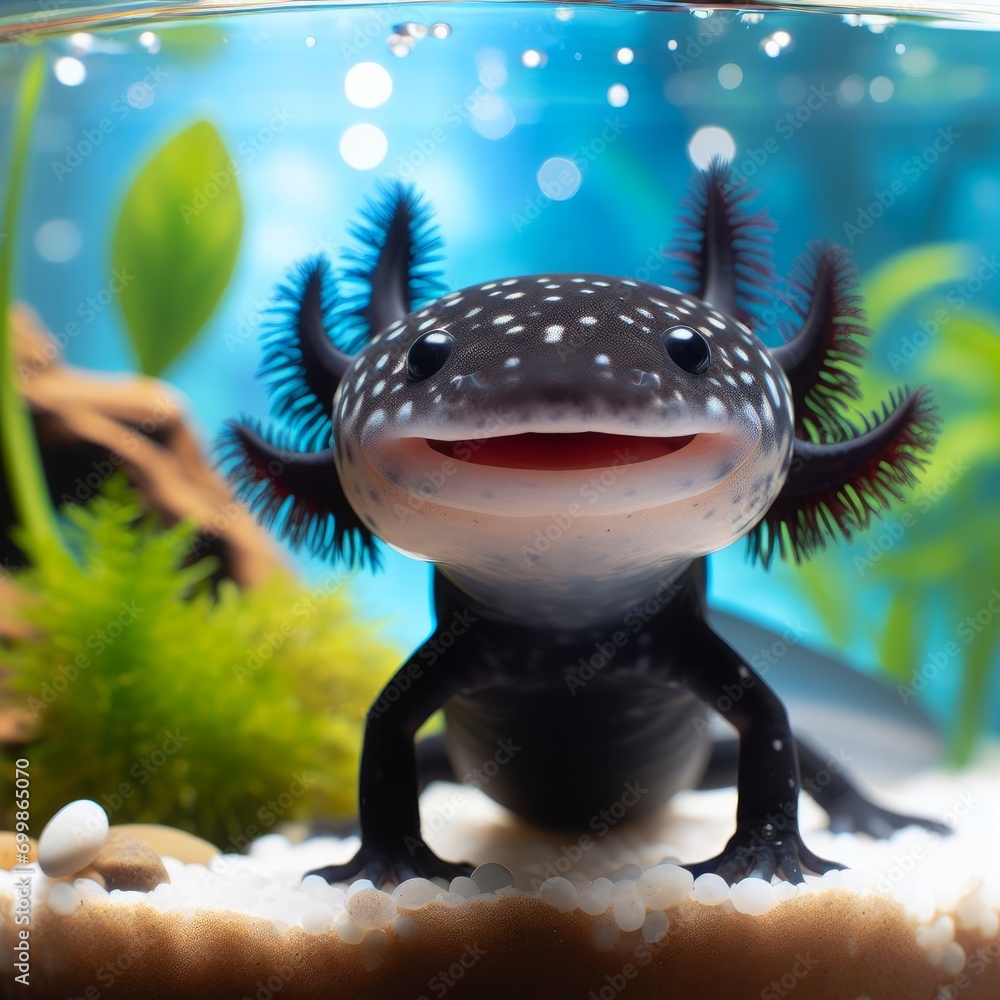 Smiling Axolotl in Aquarium - A charming, high-resolution image of a ...