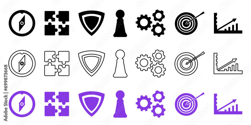 Collection of vector icons for business strategy – Set of flat and line ...