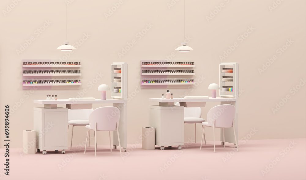 Beauty spa nail salon on pastel pink color trend 2024 background. Nail ...