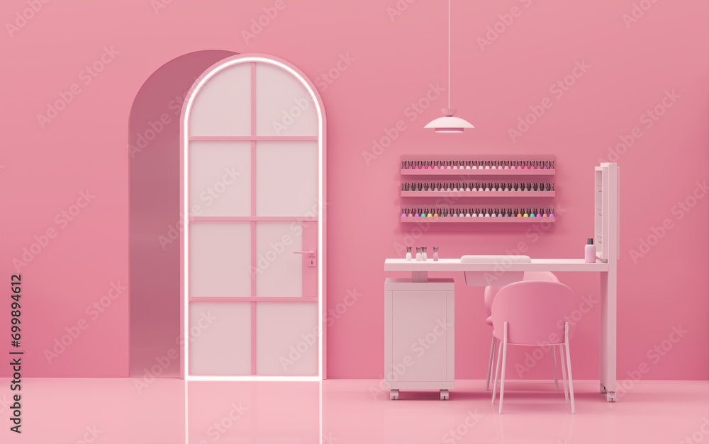 Beauty spa nail salon on pastel pink color trend 2024 background. Nail ...