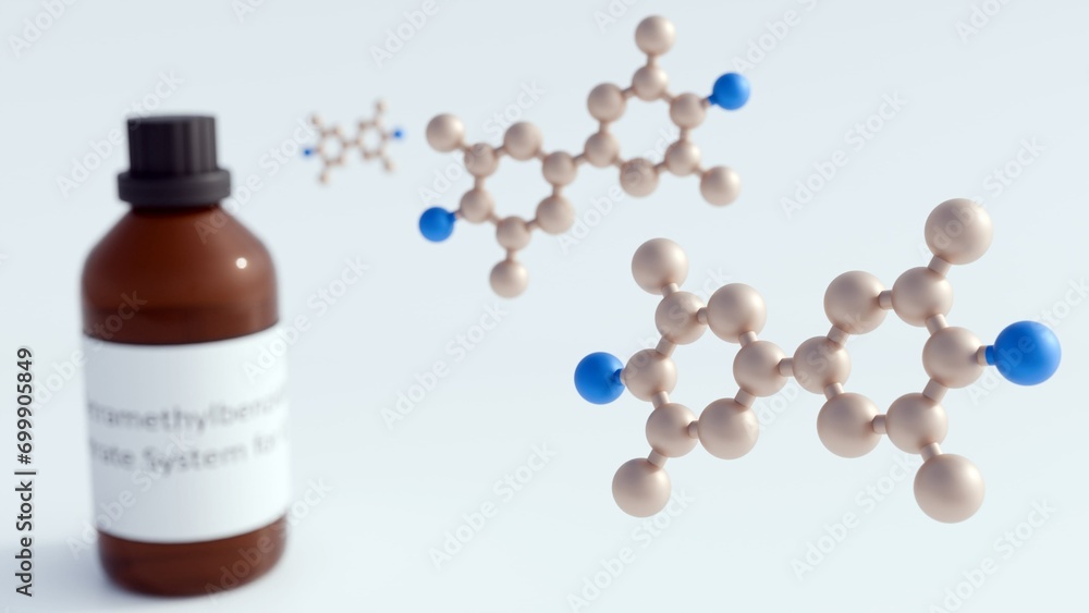3d rendering of 3,3′,5,5′-Tetramethylbenzidine or TMB molecules with ...