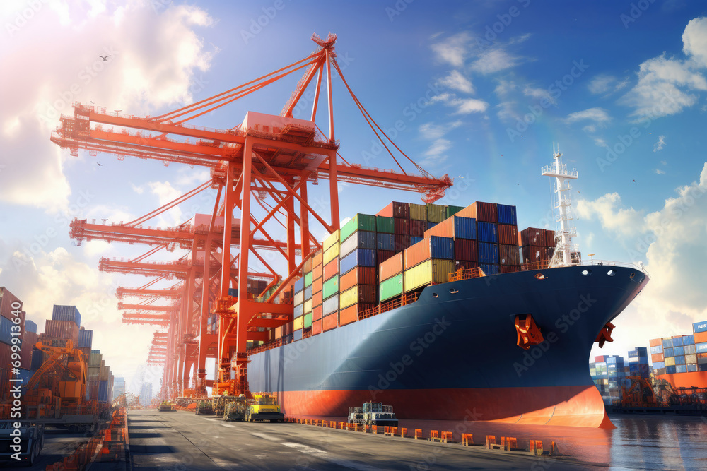 Cargo ship that full load container for logistics import export station ...