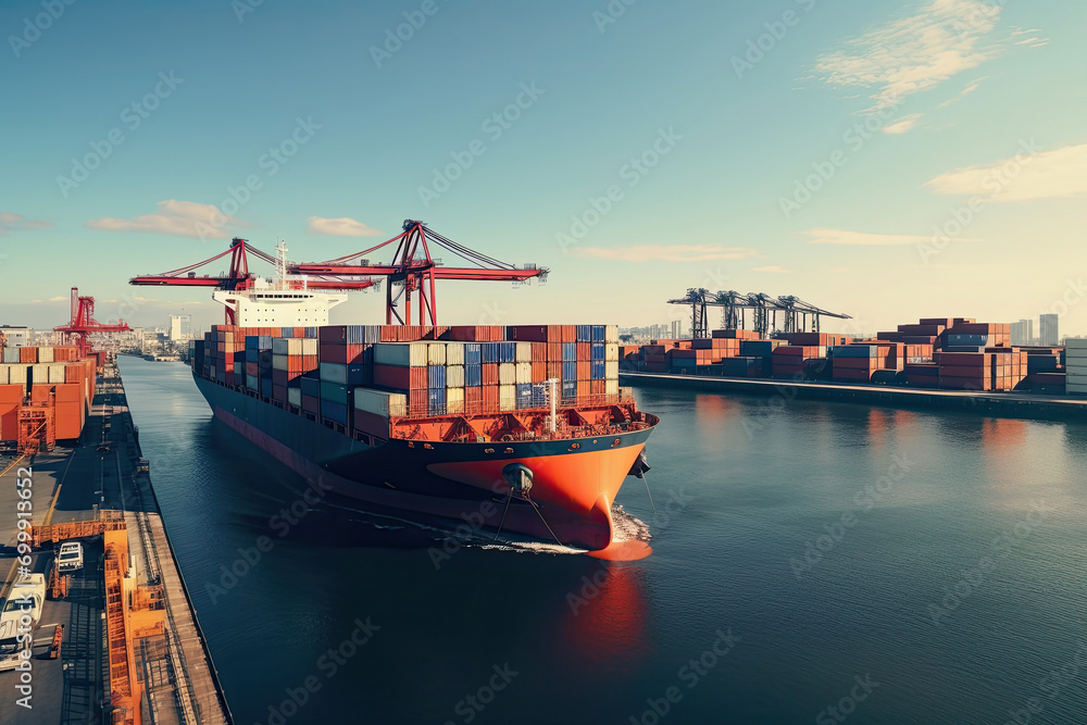 Cargo ship that full load container for logistics import export station ...