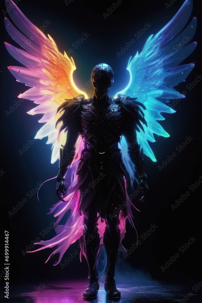 High detailed illustration of the dark silhouette of a rotten archangel ...