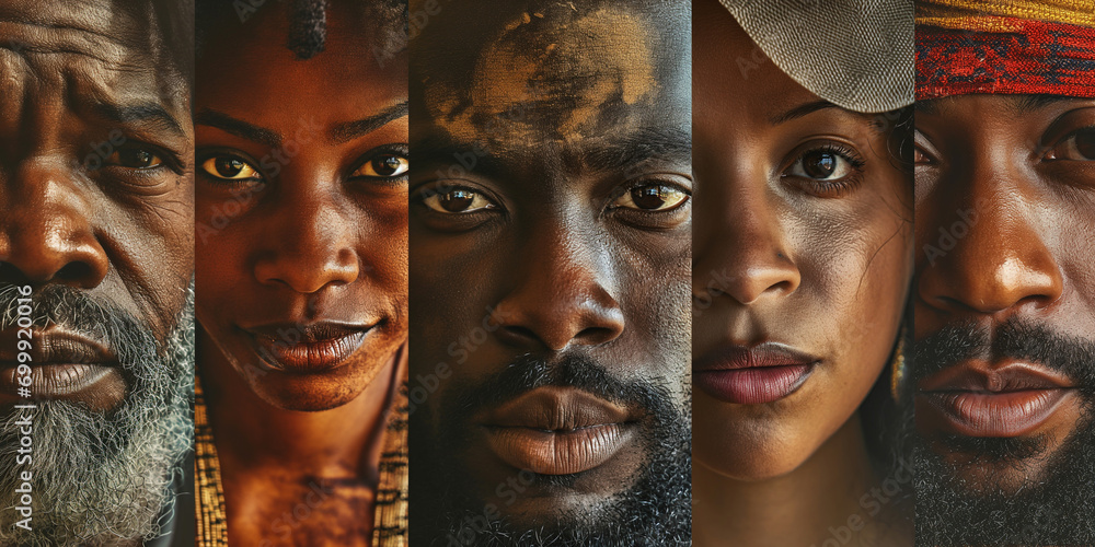 Collage of diverse African faces in warm tones celebrating Black ...