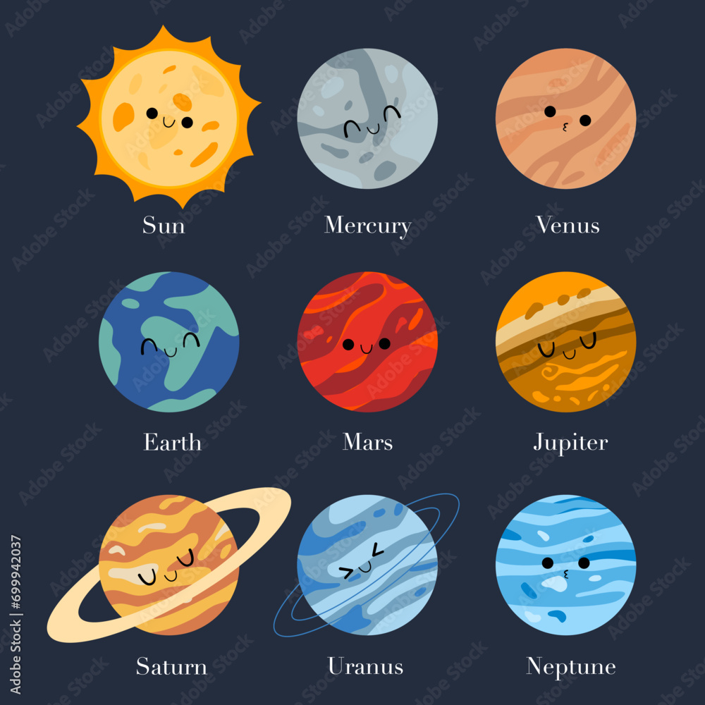 Solar system planets icons set. Cartoon illustration of solar system ...