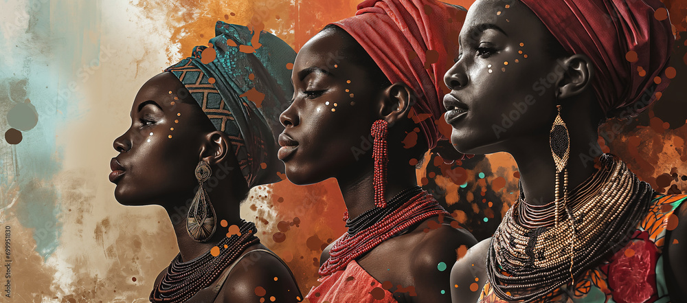 Digital illustration of a tribe of African women symbolizing cultural ...