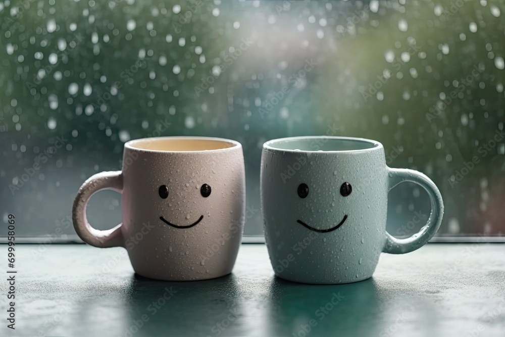 concept friendship relationship support day rainy coffee cup cuddle ...