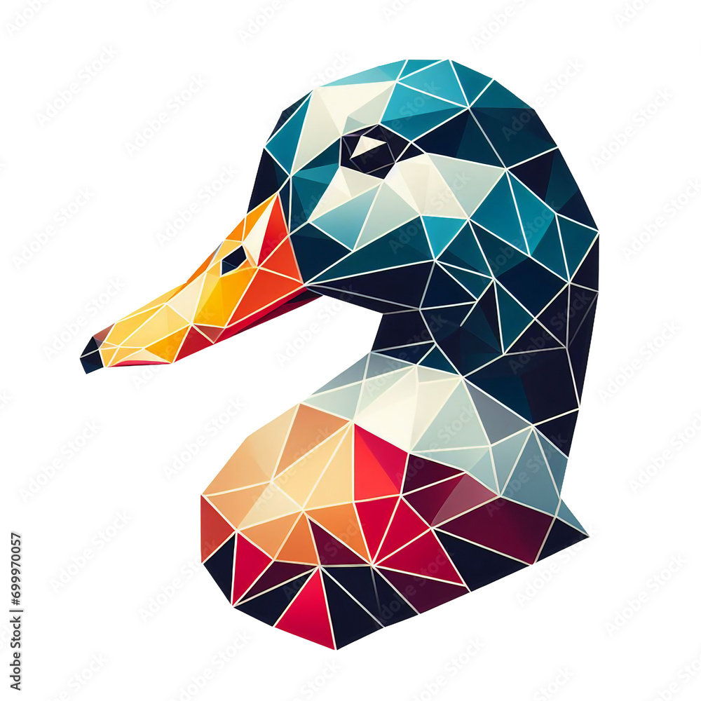 Presenting a low-poly triangular Duck head in a vector illustration ...