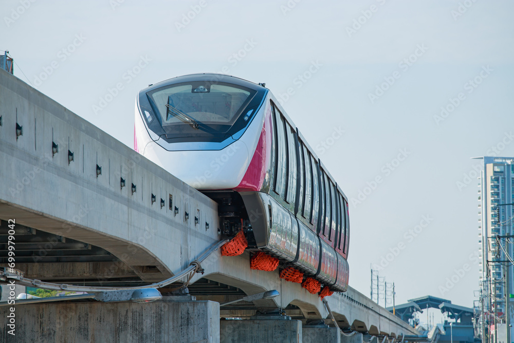 Nonthaburi province, Pink Line electric train accident. Stainless steel ...