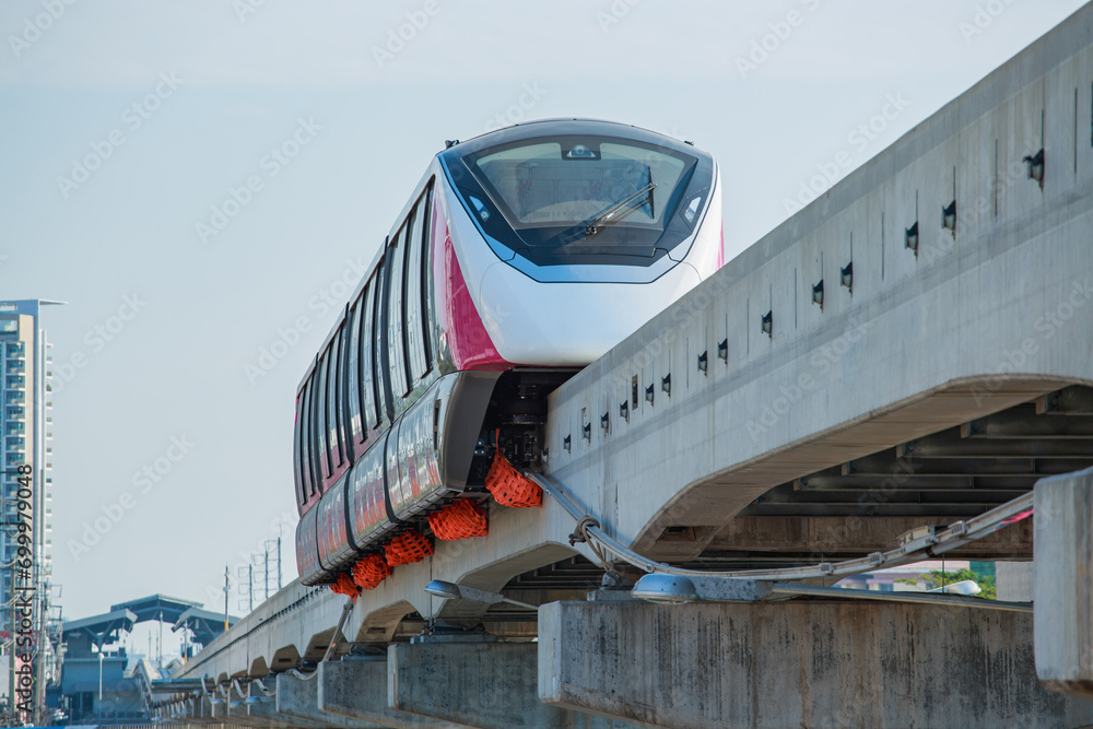 Nonthaburi province, Pink Line electric train accident. Stainless steel ...