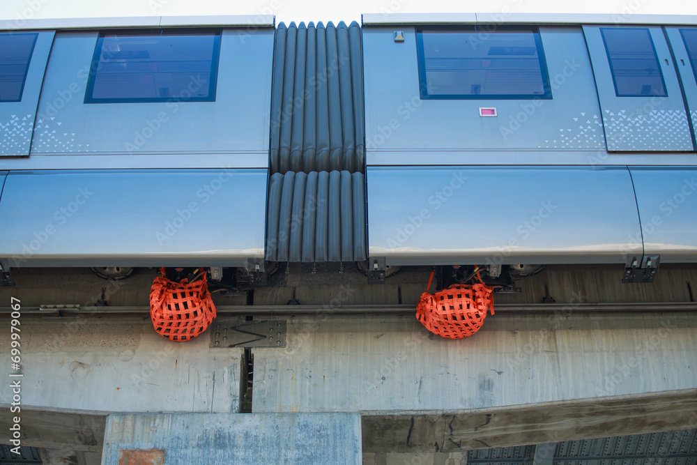 Nonthaburi province, Pink Line electric train accident. Stainless steel ...
