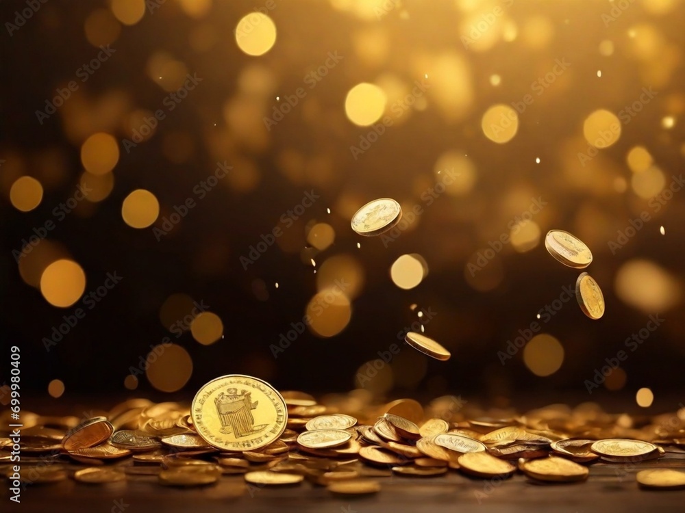 gold coins falling with pile of gold coins gold abstrack background and ...