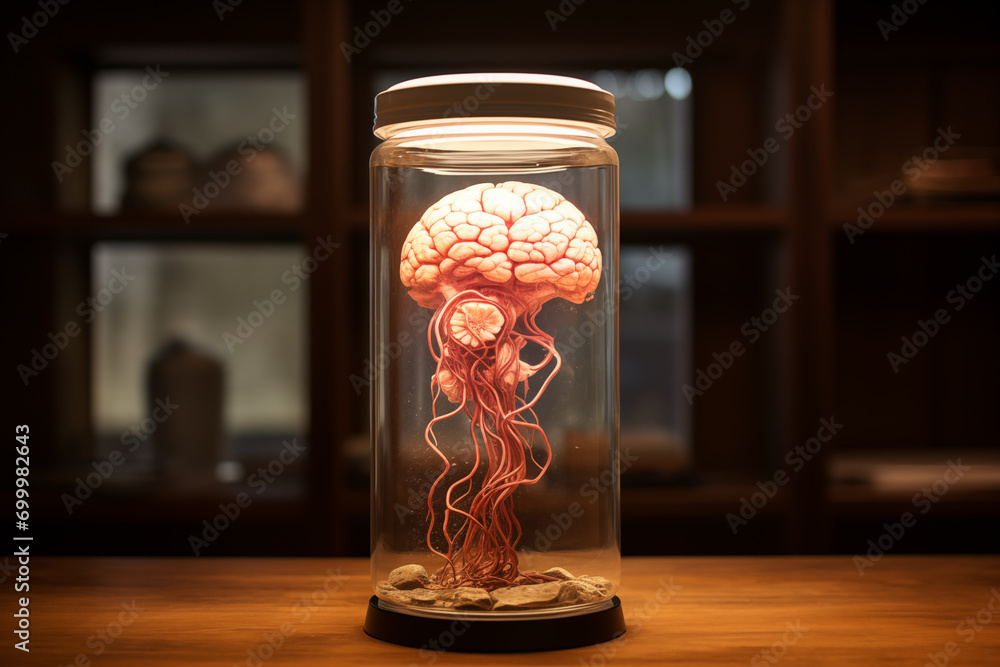 An AI Brain Encased in a Jar, Symbolizing Artificial Intelligence and ...