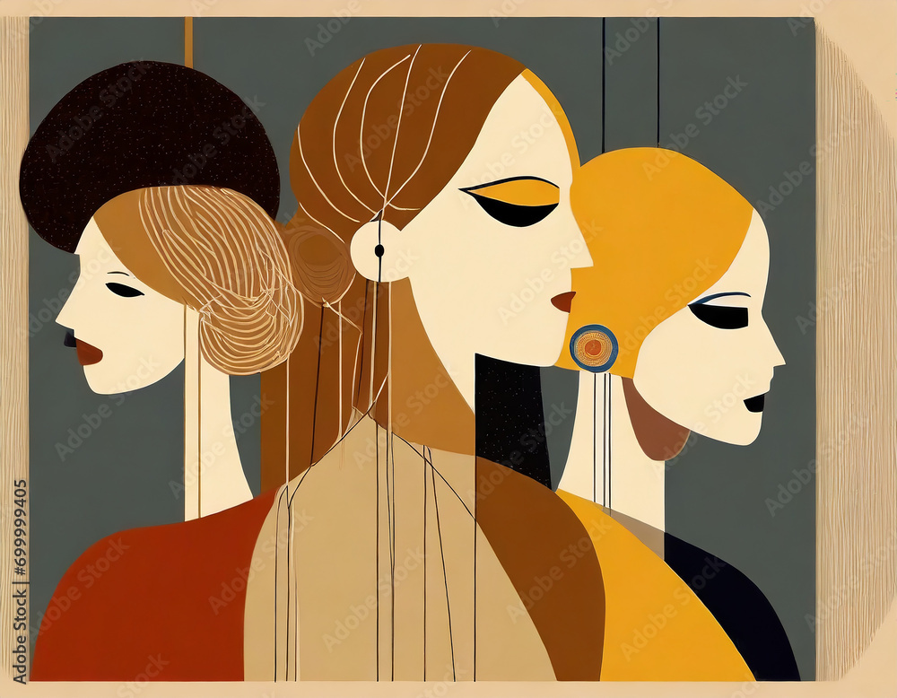 Capturing unity in diversity: Artwork featuring three women symbolizing ...