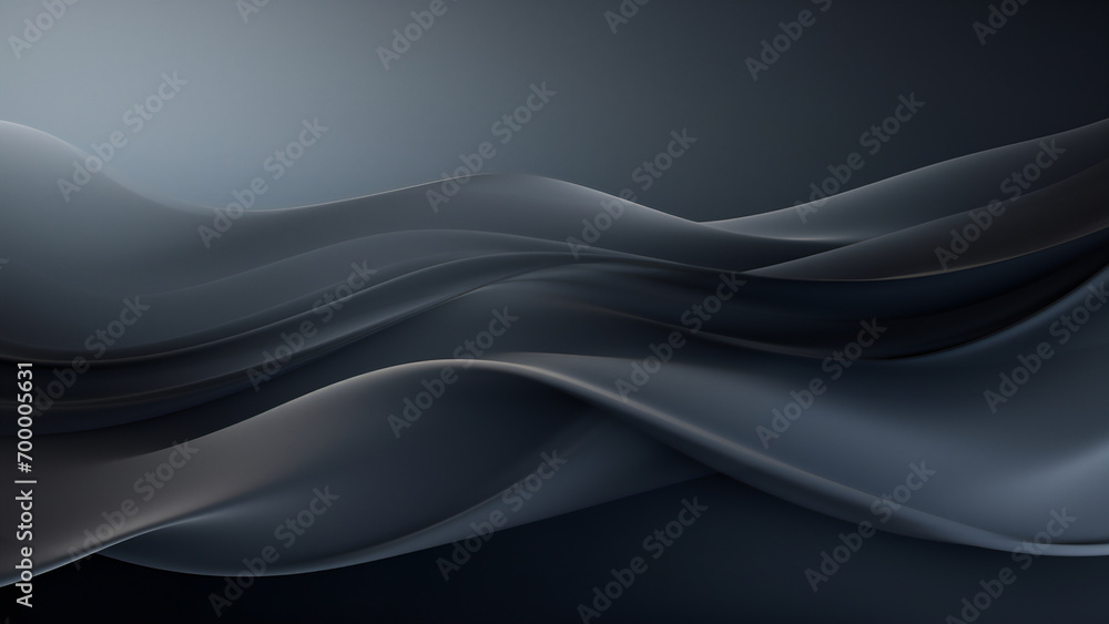Abstract background with waves in black and grey swirl through the dark ...