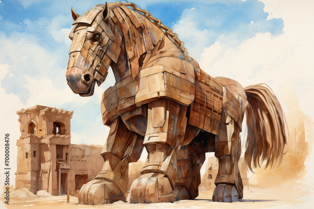 Trojan horse from ancient Greek mythology. Generative AI watercolor ...