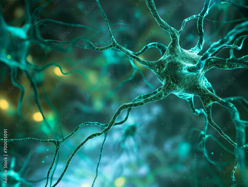 Neuron cell, 3D illustration. Neuron cell with neurons activity. Neuron ...