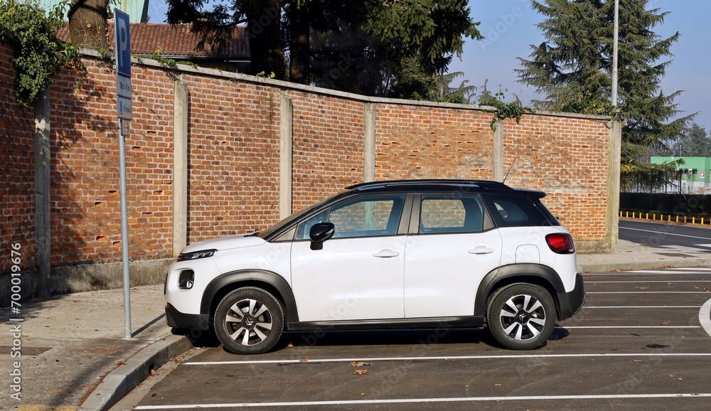 Udine, Italy. December 23, 2023. White Citroen C3 Aircross parked at ...