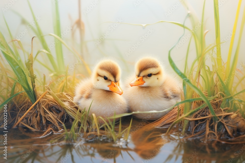 ducklings hatching in concealed grass nest Stock Photo | Adobe Stock