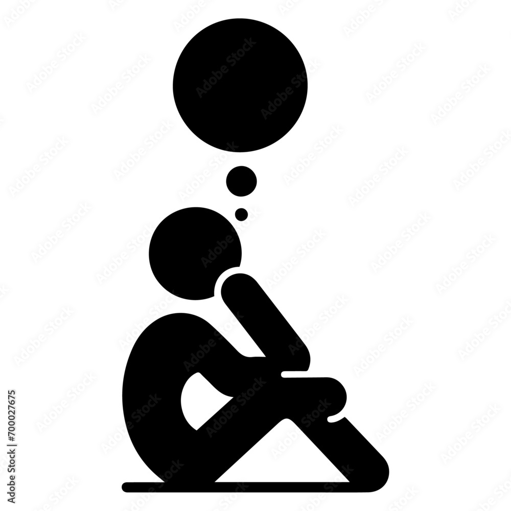 minimal Thinking Stick Figure vector silhouette, black color silhouette ...