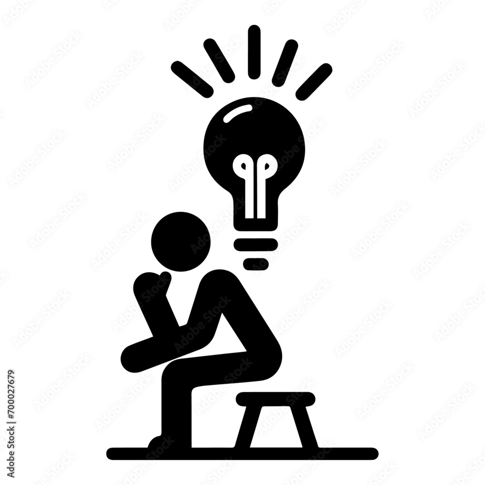 minimal Thinking Stick Figure vector silhouette, black color silhouette ...