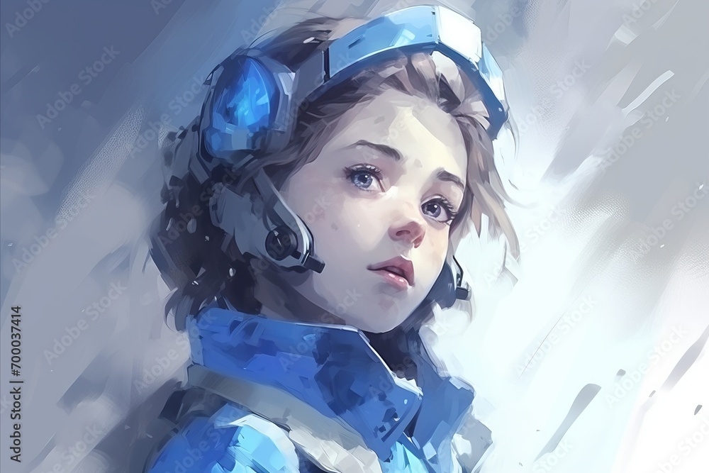 Futuristic Humanoid Robot Girl Portrait with Abstract Pixelation and ...