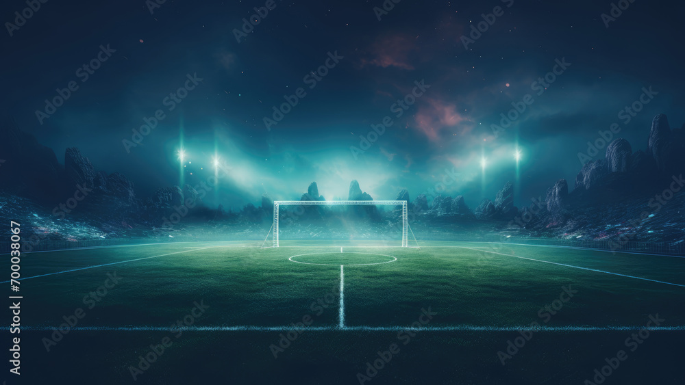 Under the Night Sky: Empty Soccer Field and Urban Streetlights Stock ...