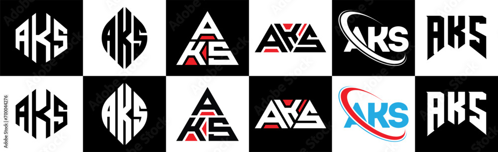 AKS letter logo design in six style. AKS polygon, circle, triangle ...