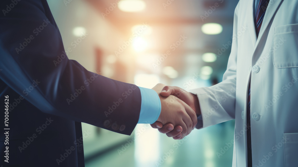 Collaborative Care: Doctors in a Handshake Gesture, Showing Mutual ...