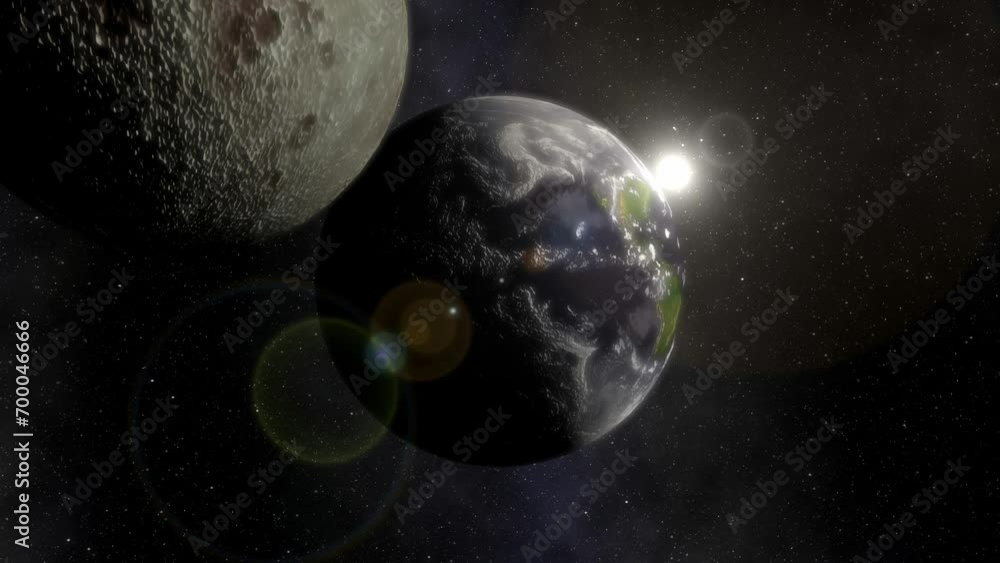 Cinematic planet earth view from the moon surface. Starry space in the ...