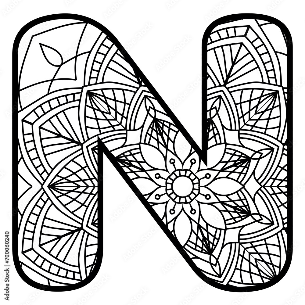 Zentangle mandala stylized ABC English language alphabet for coloring ...